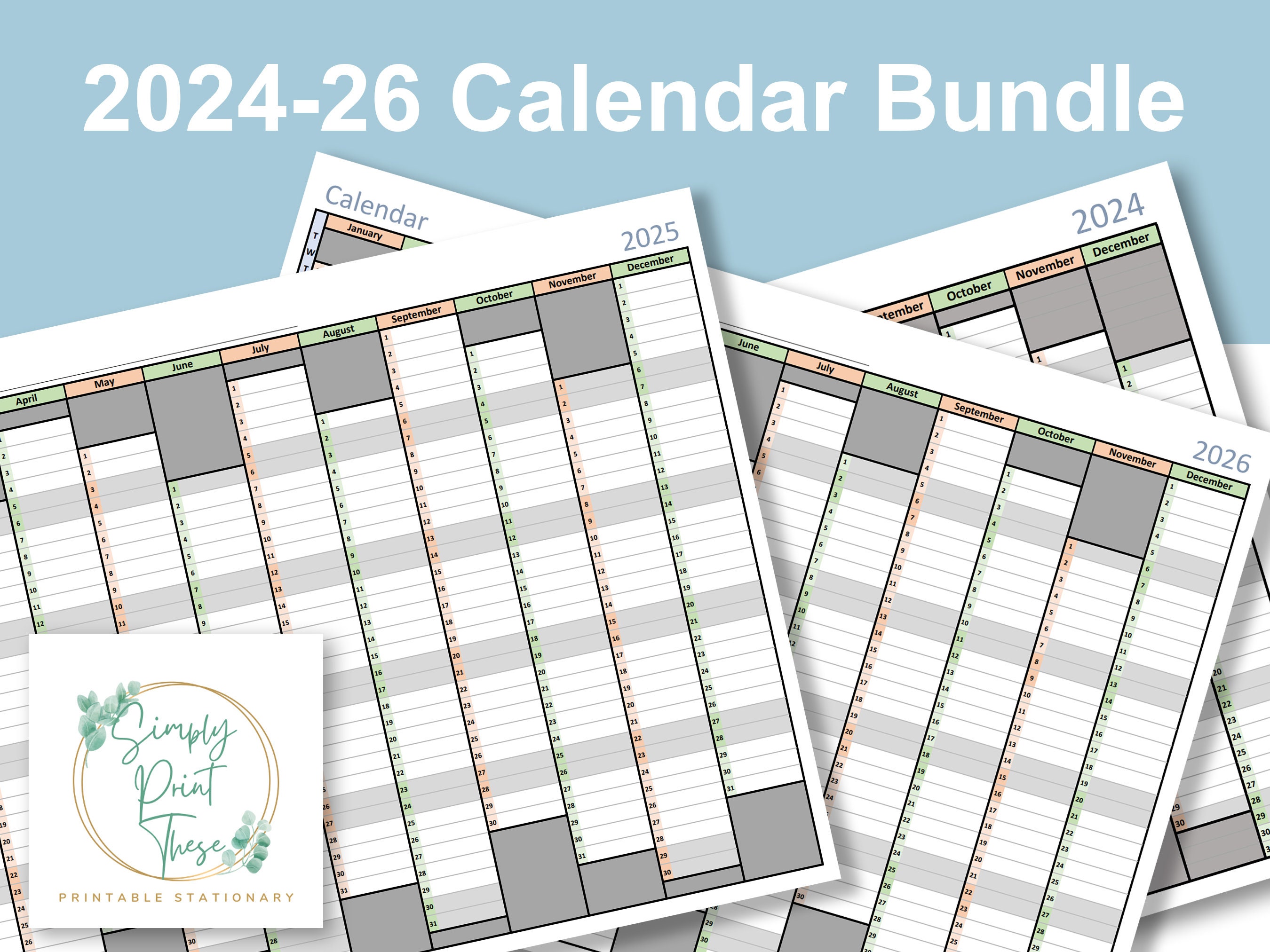 Printable 2024, 2025 and 2026 Calendar Bundle 2024-26 Organisers ...