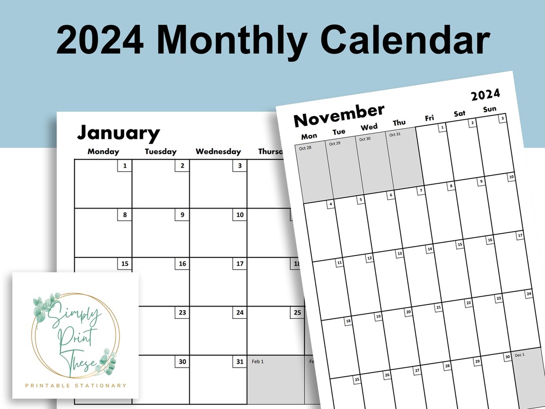 Printable 2024 Monthly Calendar 2024 Organiser 2024 Calendar - Etsy México