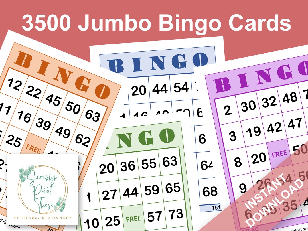 3500 Unique JUMBO Bingo Cards With Call Board Sheets. Play Bingo ...
