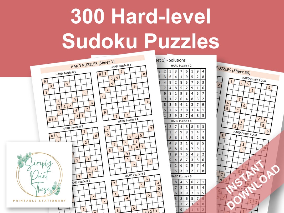 300 Printable Hard-level Sudoku Puzzles for You to Complete. Complete ...