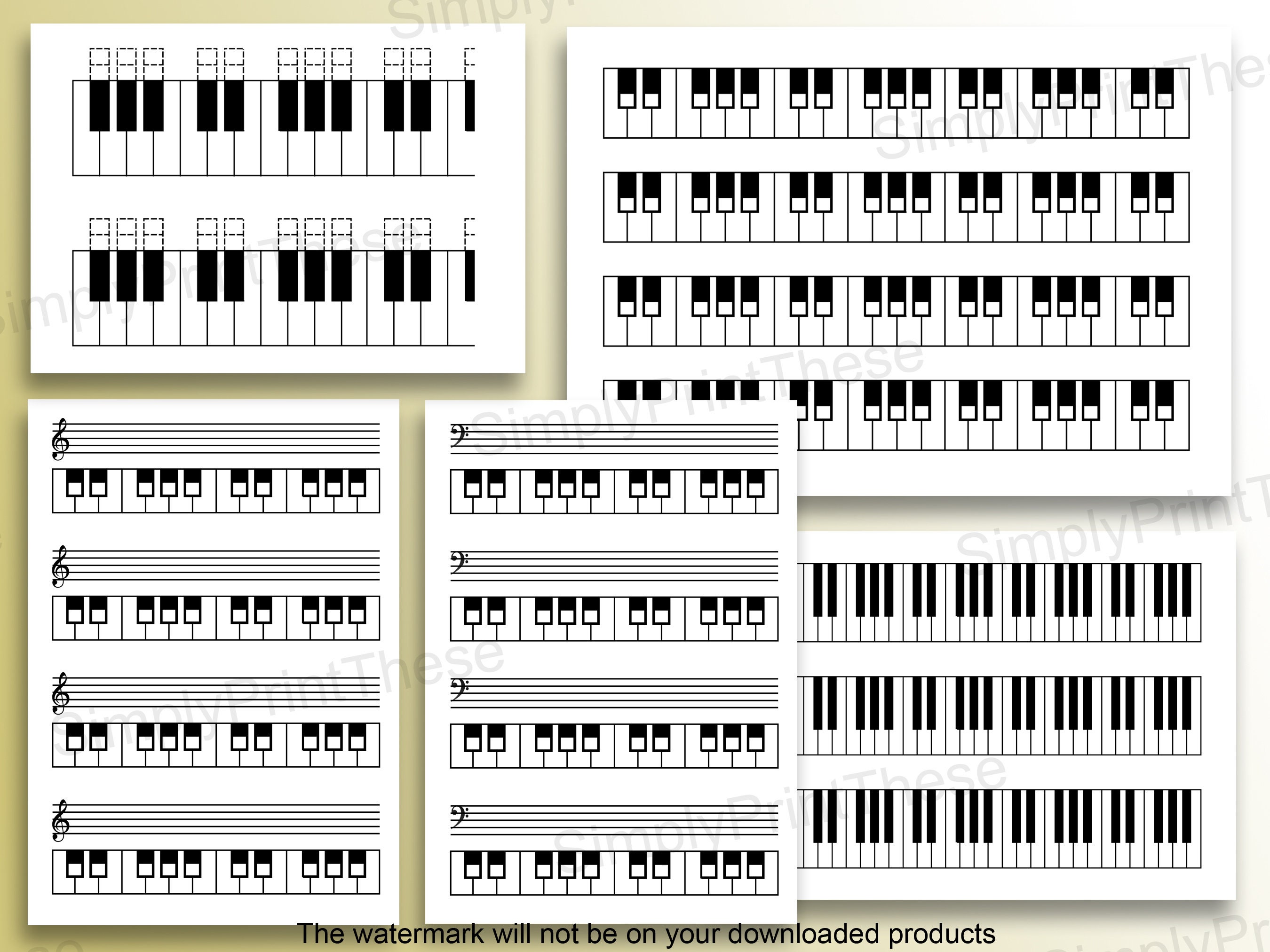 6 Different Printable PDF Piano Manuscript Sheets for Music Tutors to ...