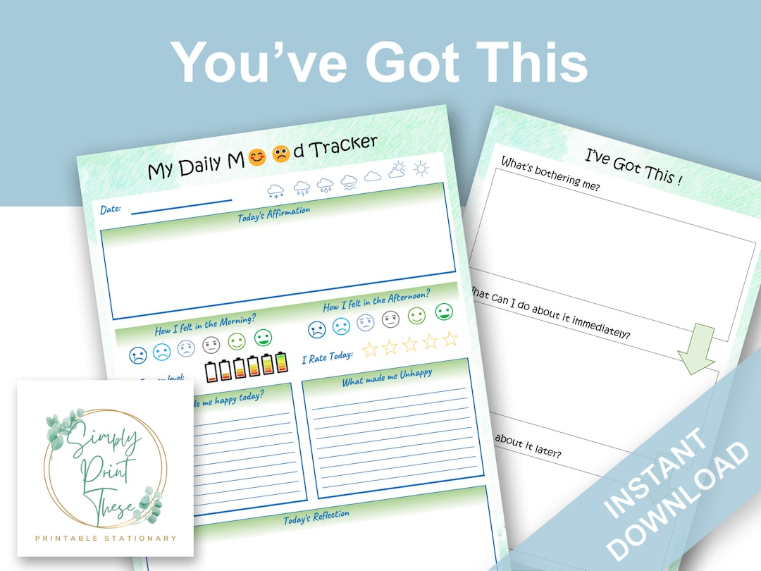 Printable PDF Mood and Worry Management Sheets, Track Your Mood, Manage ...