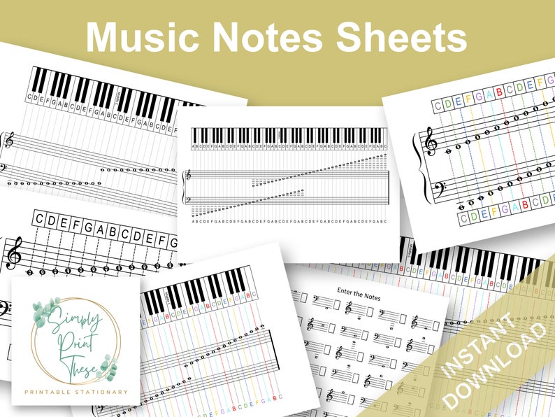 Music Notes & Piano Keyboard Sheets for Students (PDF Printable) - Etsy
