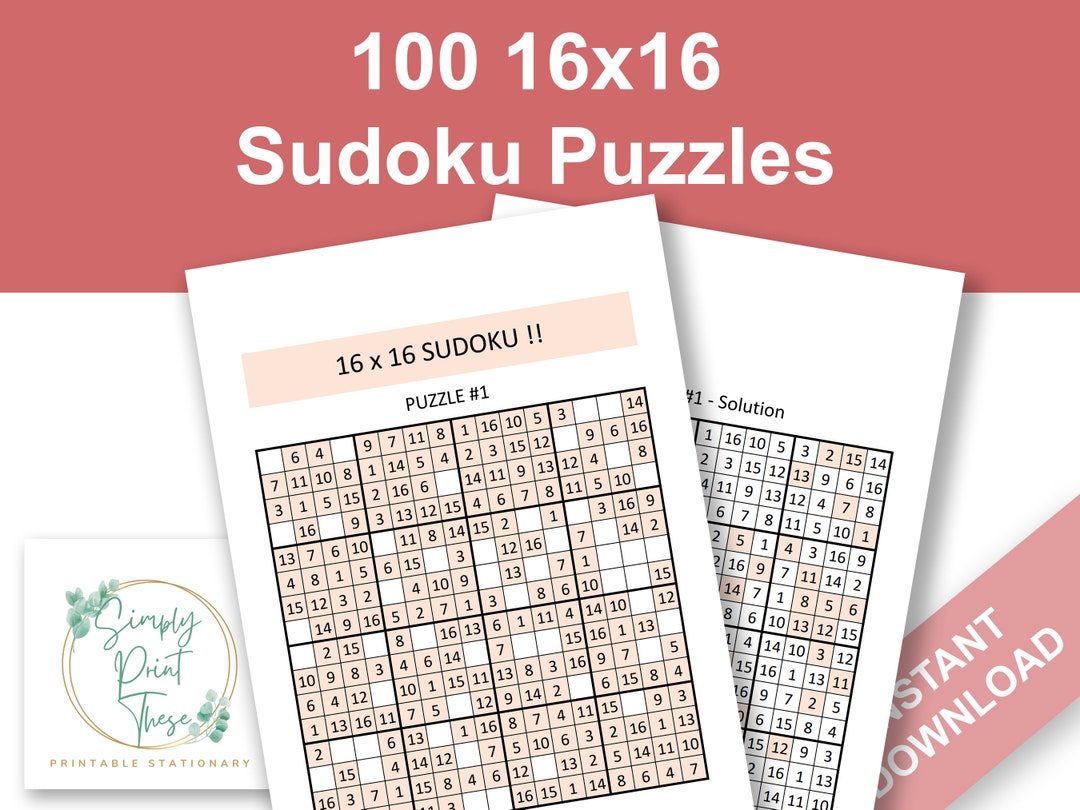 100 Printable 16x16 Sudoku Puzzles for You to Complete. Complete With ...