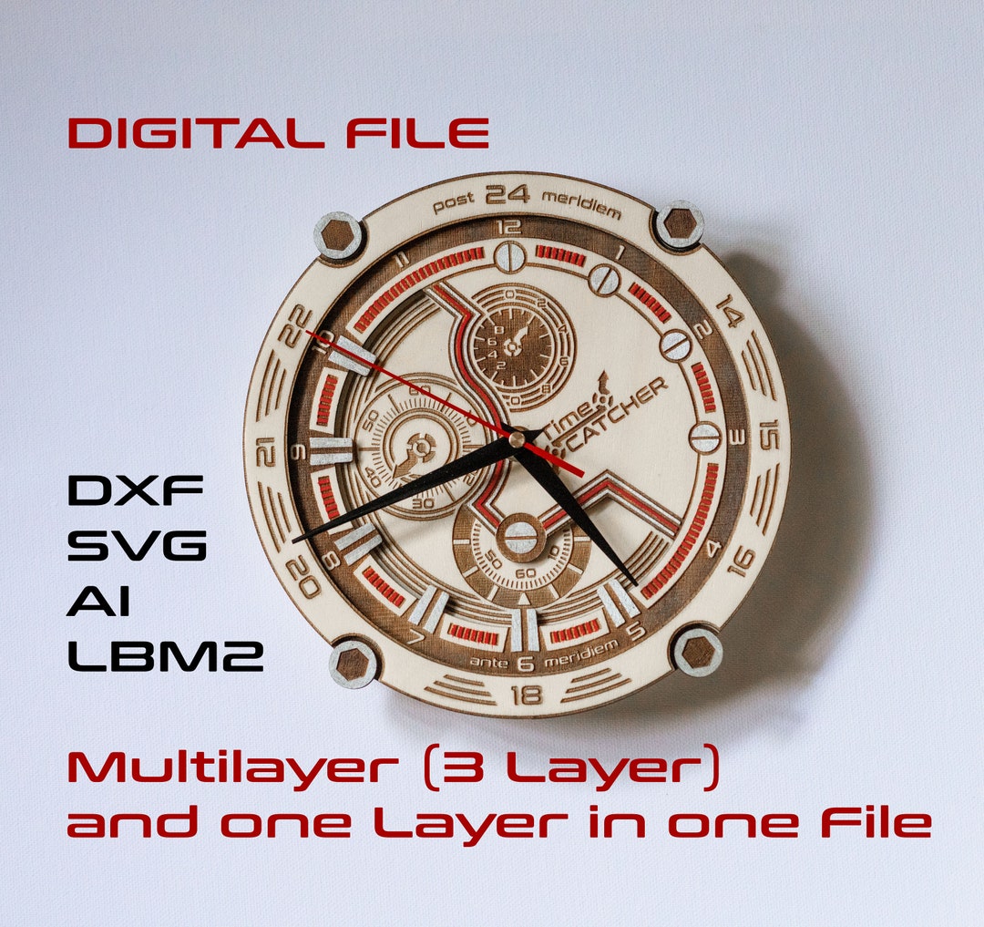 Laser Cut Clock / Wall Clock. Chronograph Style. Digital File as Dxf, Svg, Ai and Lbm2 ...