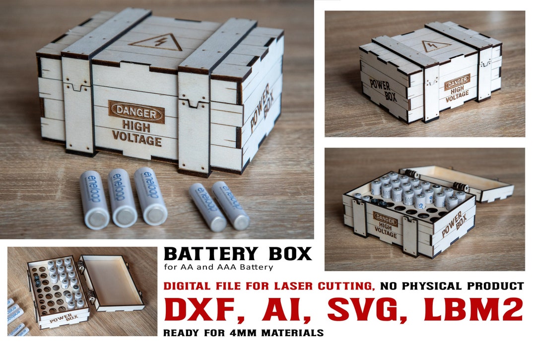 Battery Box for Laser Cutting in 4 Mm, 2 Different Inlay, for AA and AAA Battery. Dxf, Ai, Svg ...