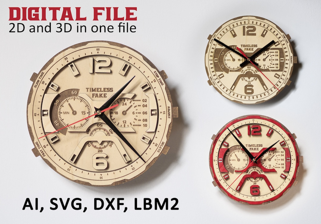 Laser Cut Chronograph as Wall Clock 2D and 3D (multilayer) - Etsy