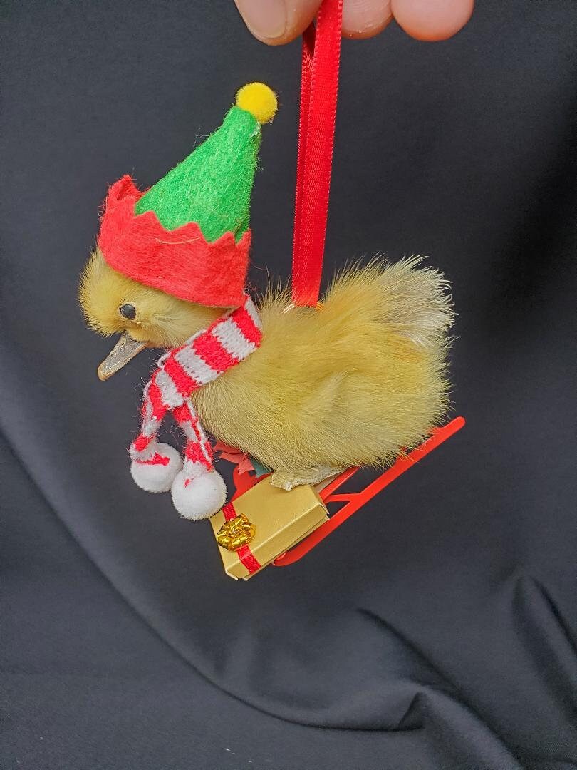 Taxidermy Duckling Christmas Tree Ornament. an Adorable Snow Sledding ...