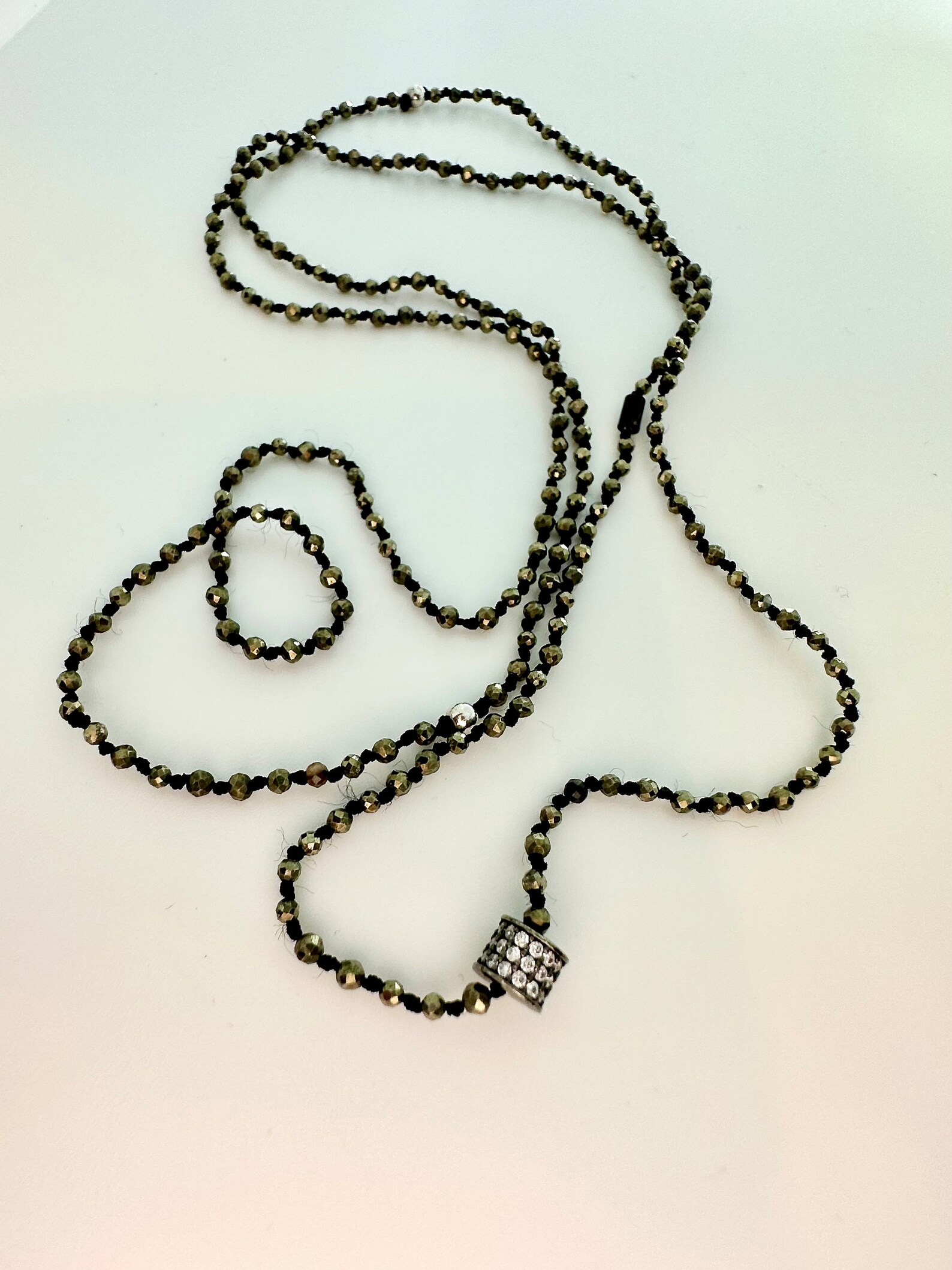 Pyrite Stone Knot Chain Necklace, Long Minimal Pyrite Necklace, Unisex ...