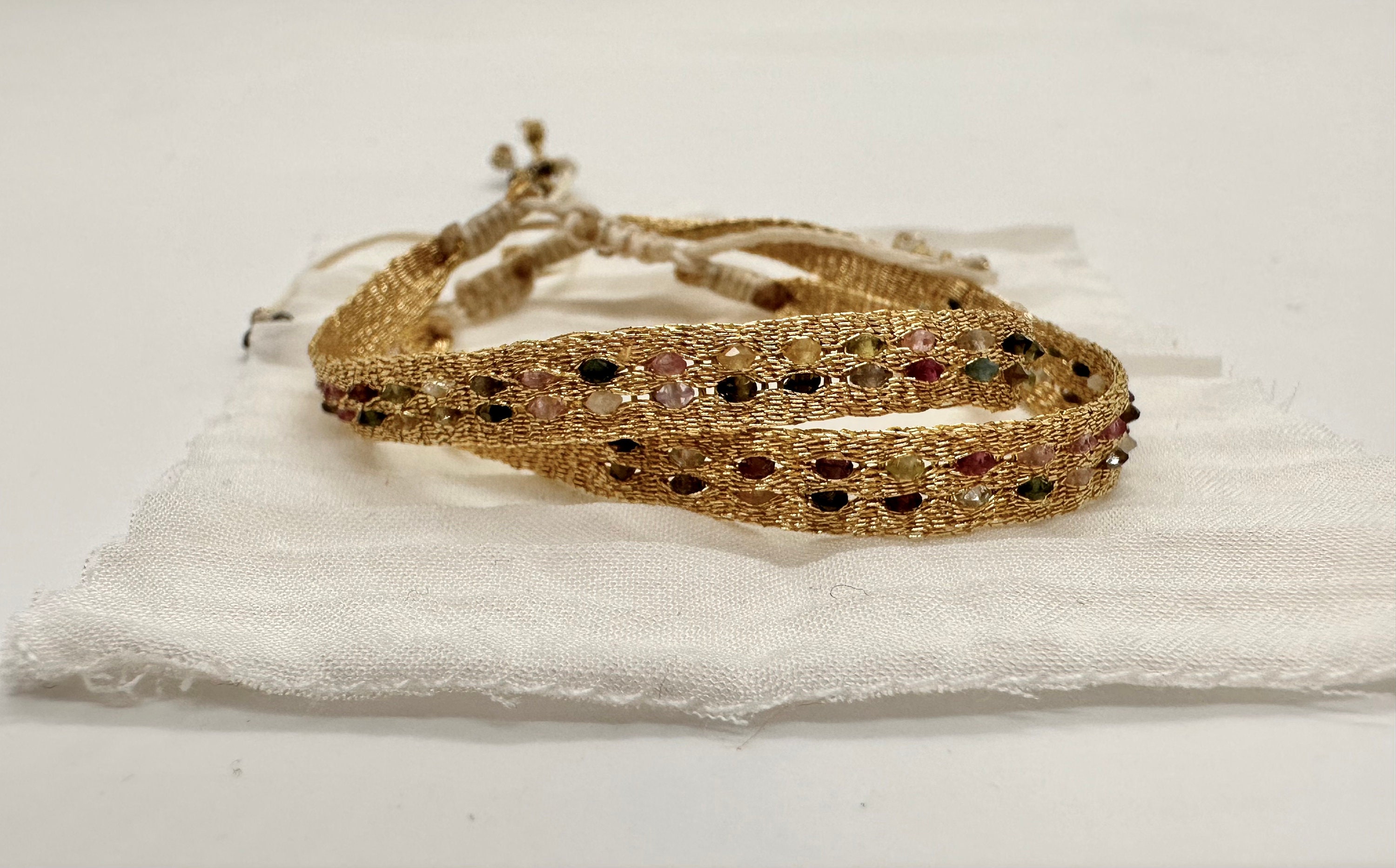 Handwoven Textile Jewelry,minimalist Tourmaline Handmade Bracelet ...