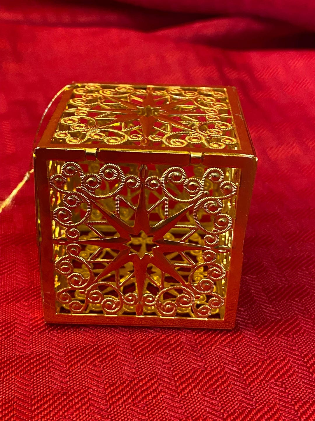 Vintage West Germany Gold Filigree Christmas Ornament. Box, Cube 1 3/4 ...