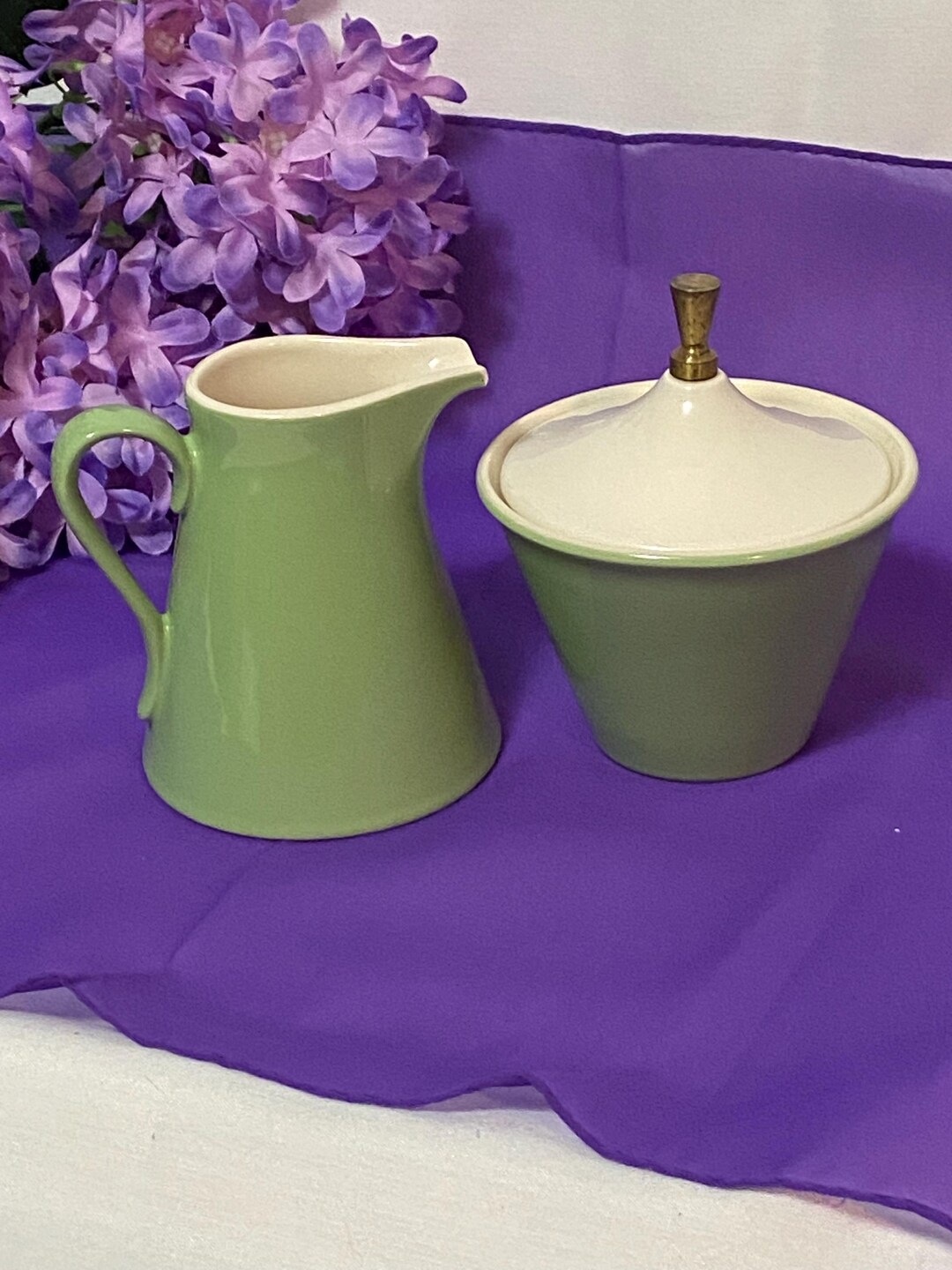 Vintage Salem Maple Leaf Creamer and Sugar Bowl, Sage Green - Etsy
