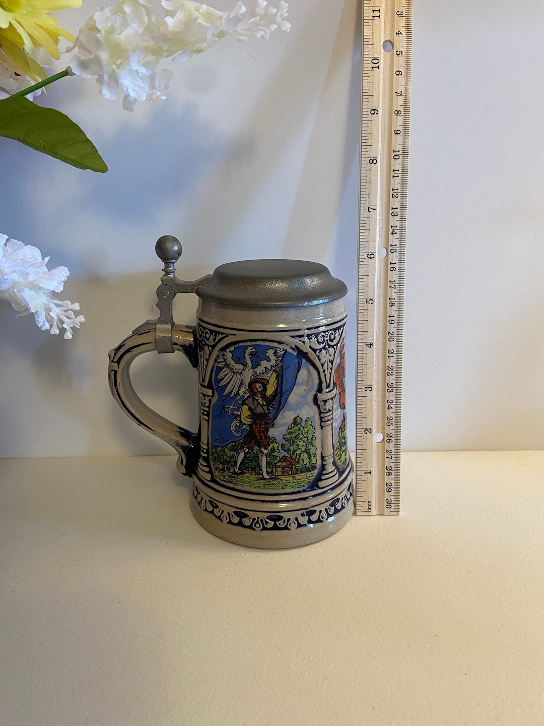 Vintage Gerz Pottery Hand Painted, Flag Bearers German Lidded Beer ...