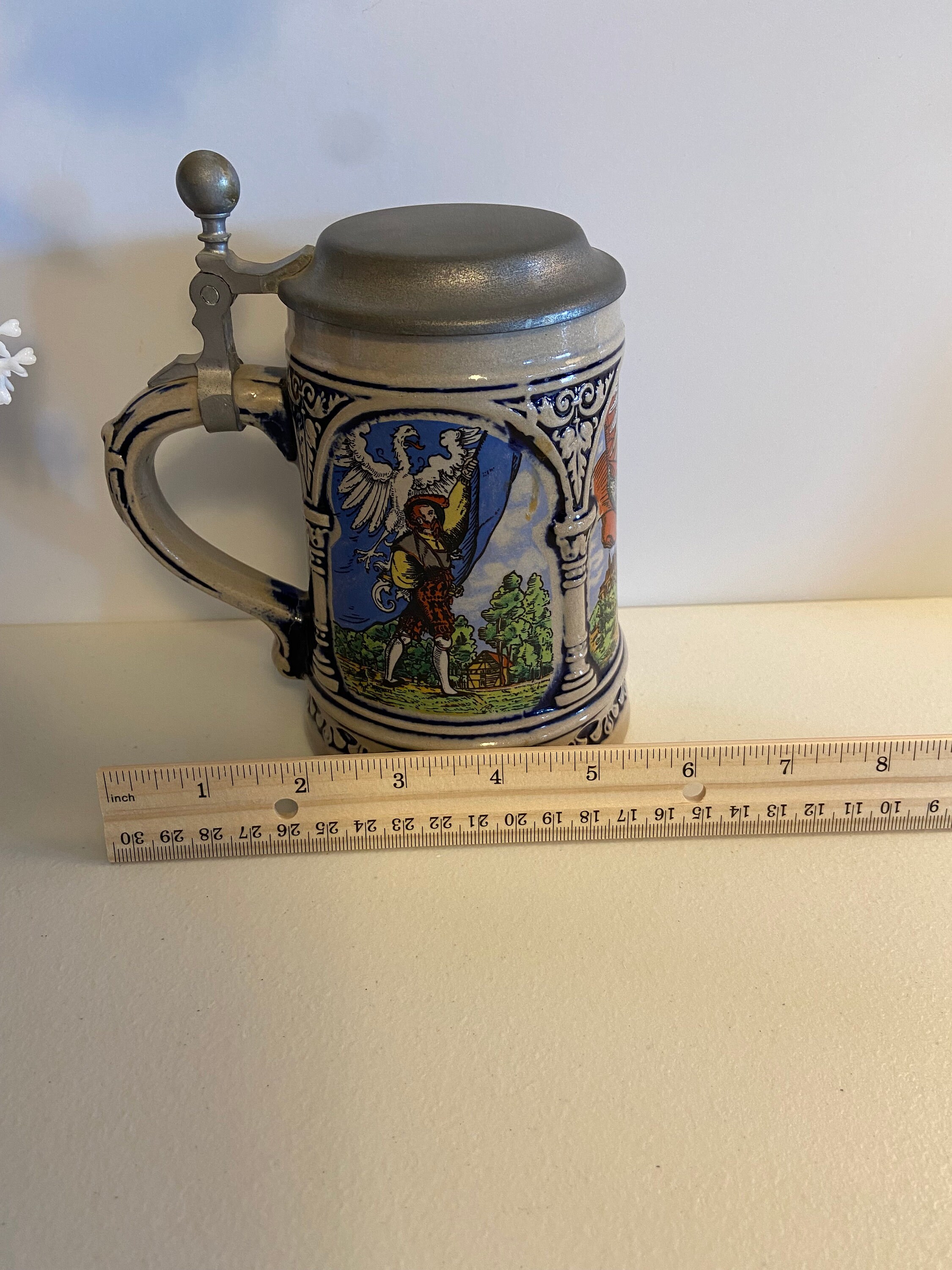 Vintage Gerz Pottery Hand Painted, Flag Bearers German Lidded Beer ...
