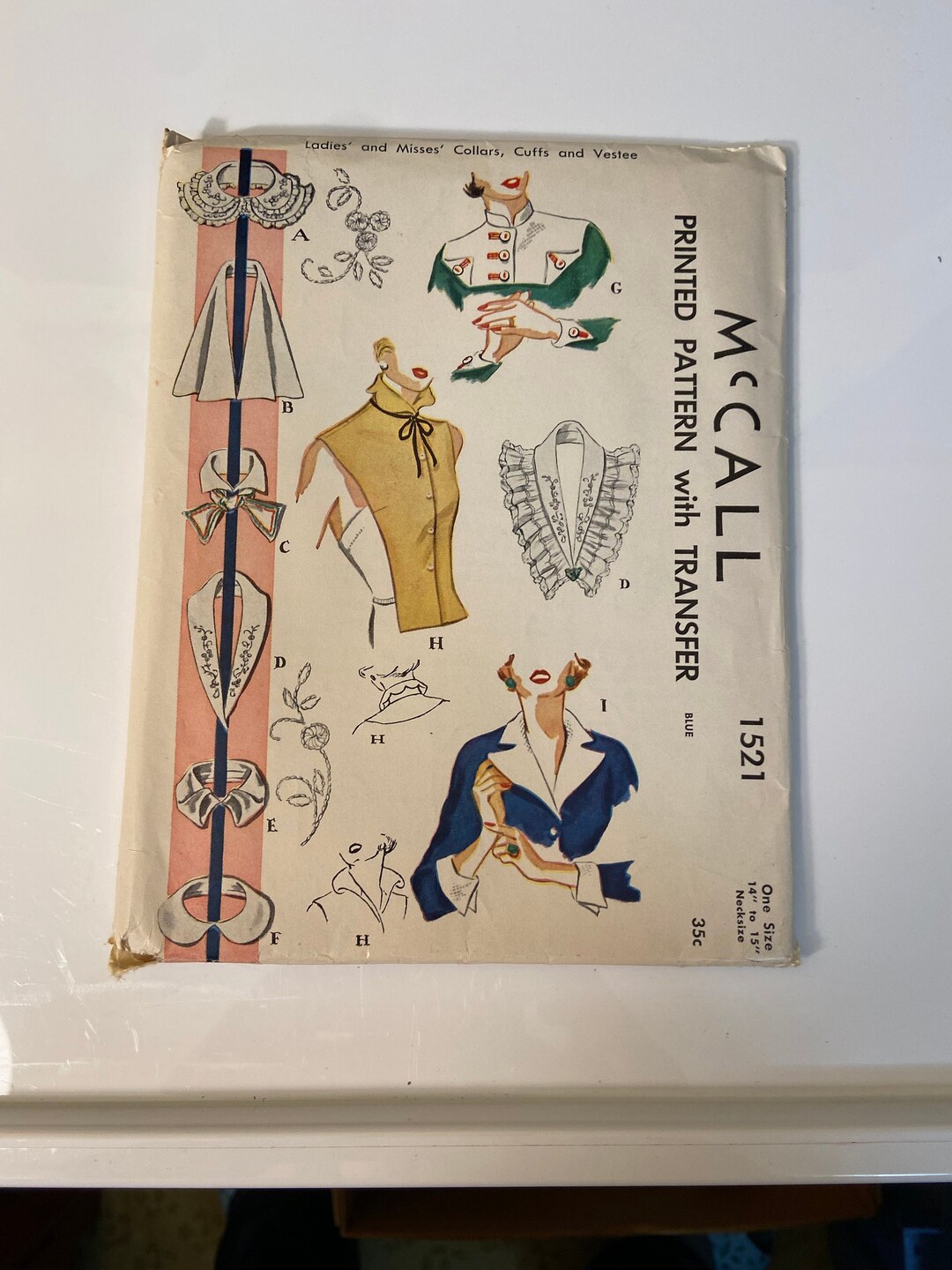 Mccalls 1950’s Collars, Cuffs and Vestee Pattern #1521. Factory Folded ...