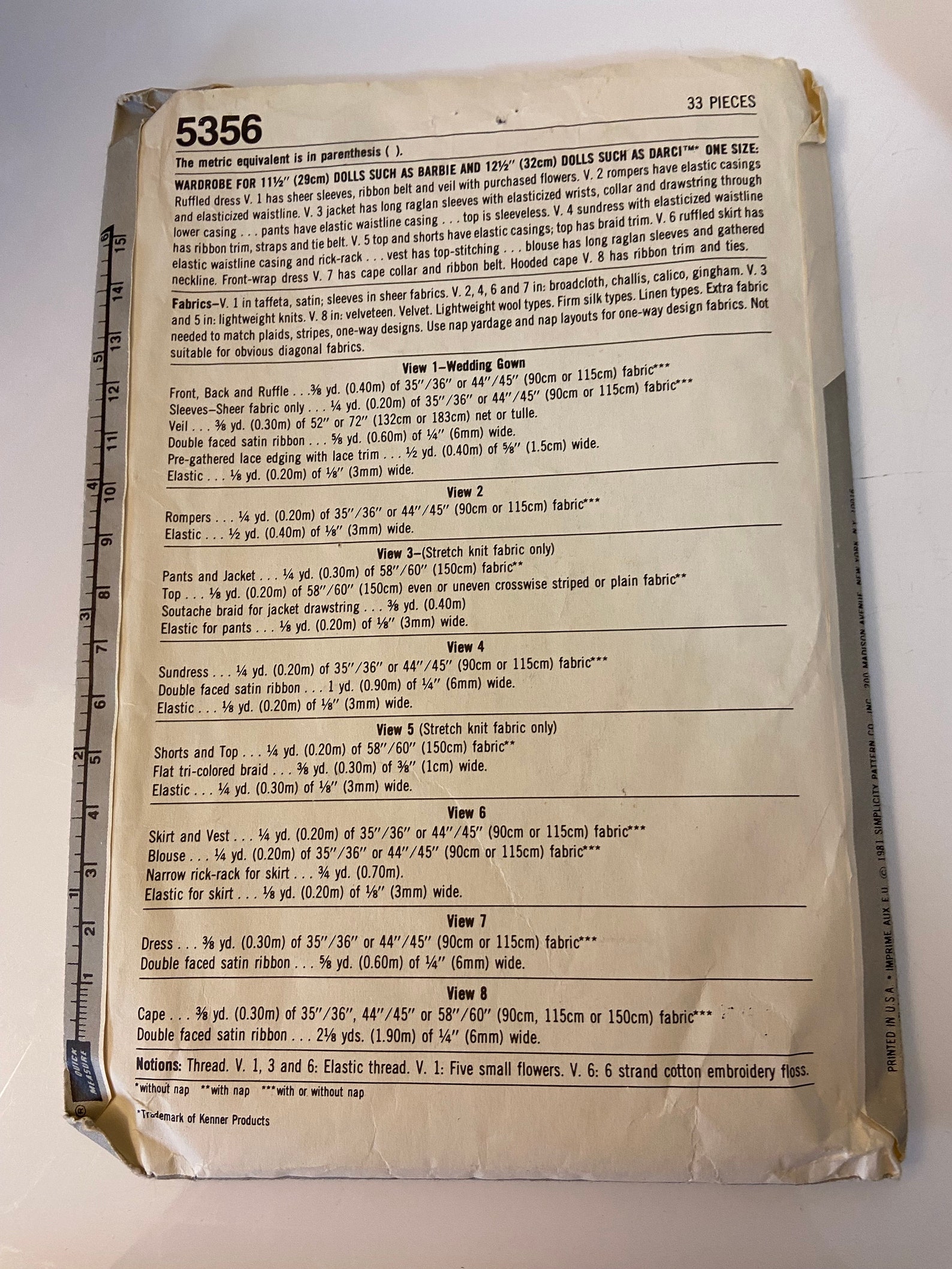 1981 Barbie Clothes Pattern. Simplicity #5356. Used, All Pieces Here ...