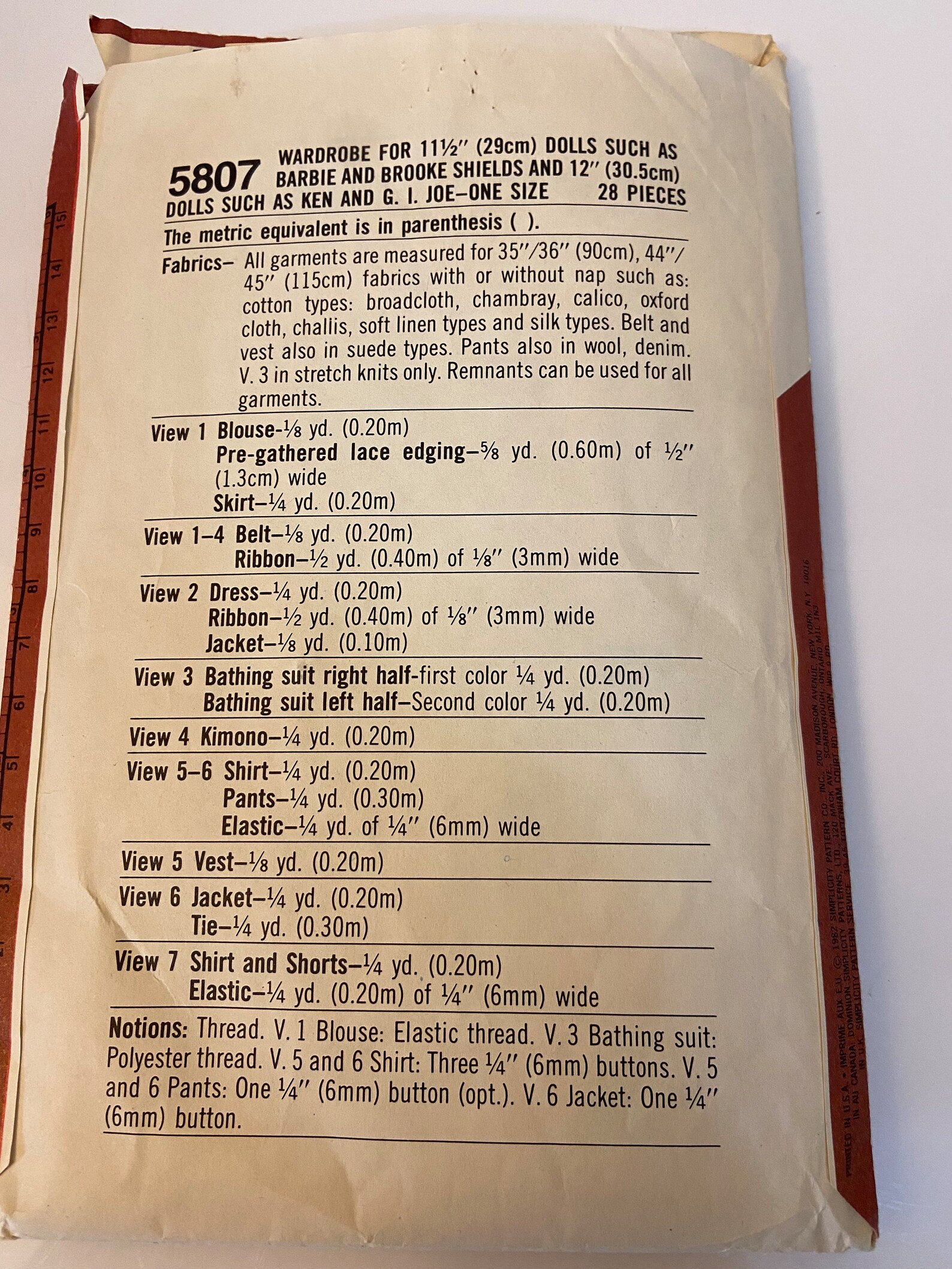 Barbie and Ken Wardrobe to Sew. Simplicity 5807. Used, All Pieces Here ...