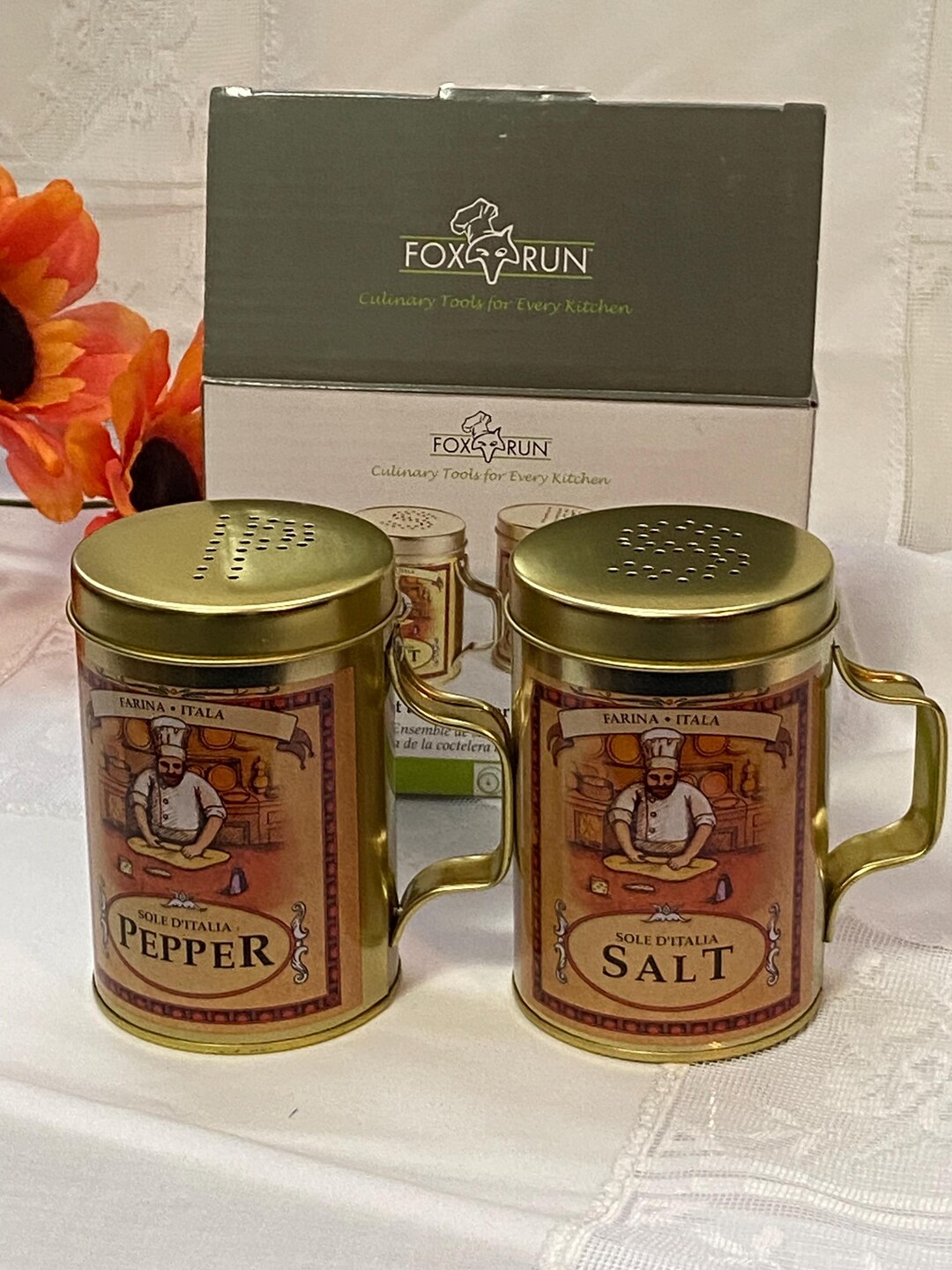 Fox Run Italian Theme Salt and Pepper Shakers - Tin Plated Steel - Etsy