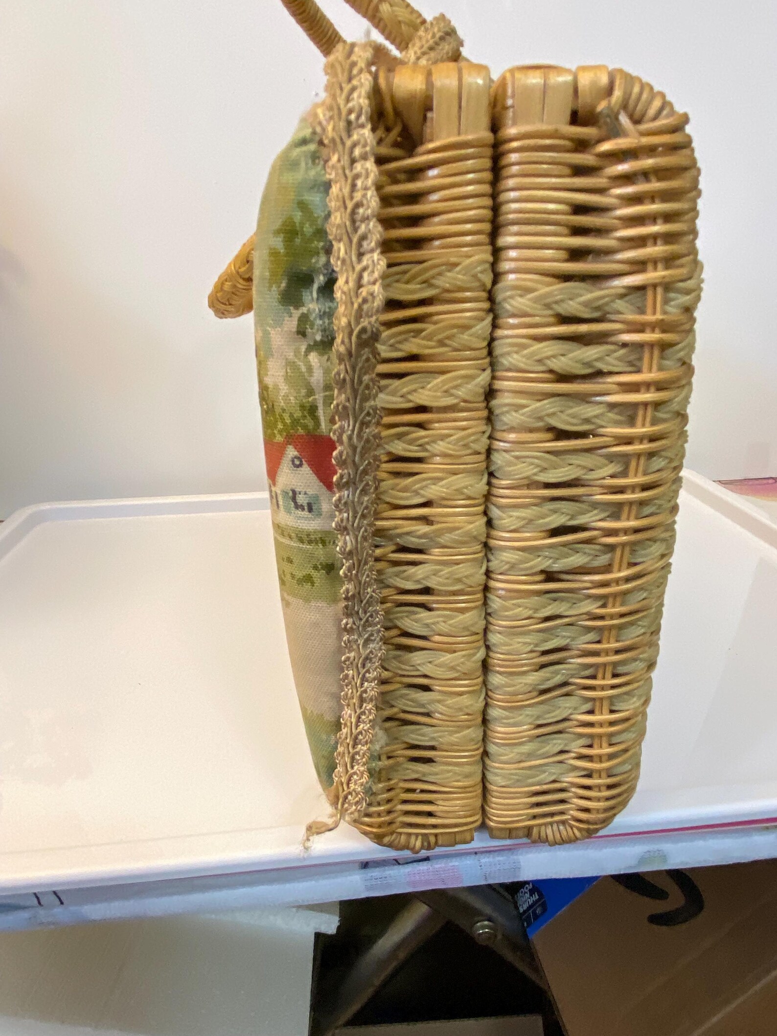 Rare 1950s Wicker Purse With Fabric Horse Scene and Glitter and Bead ...