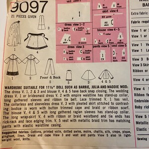 Barbie Wardrobe Sewing Pattern. Simplicity 9097. Used, All Pieces Here ...