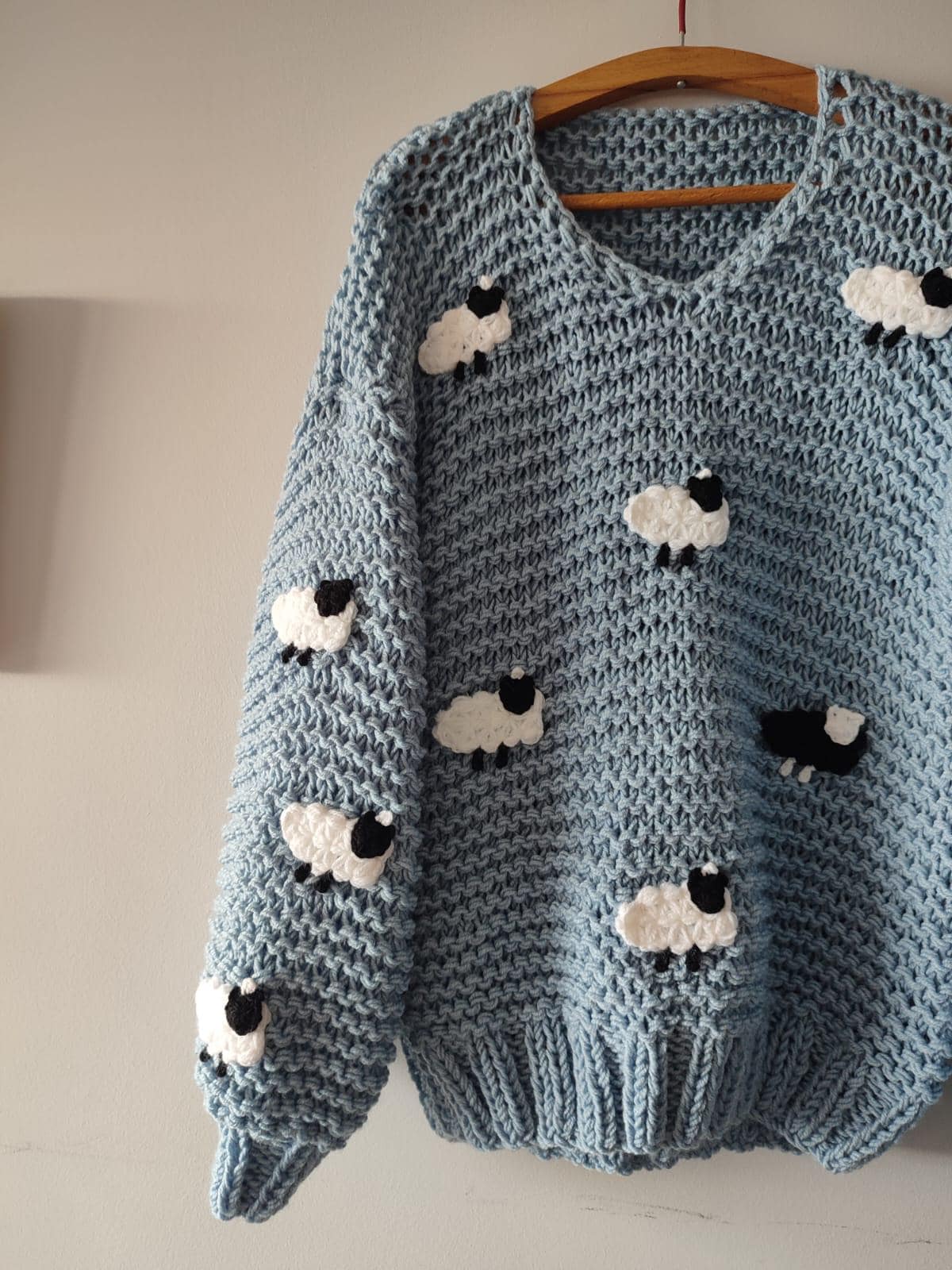 Chunky Sheep Sweater Men, Handmade Knit Pullover, Cozy Blue Wool Jumper ...