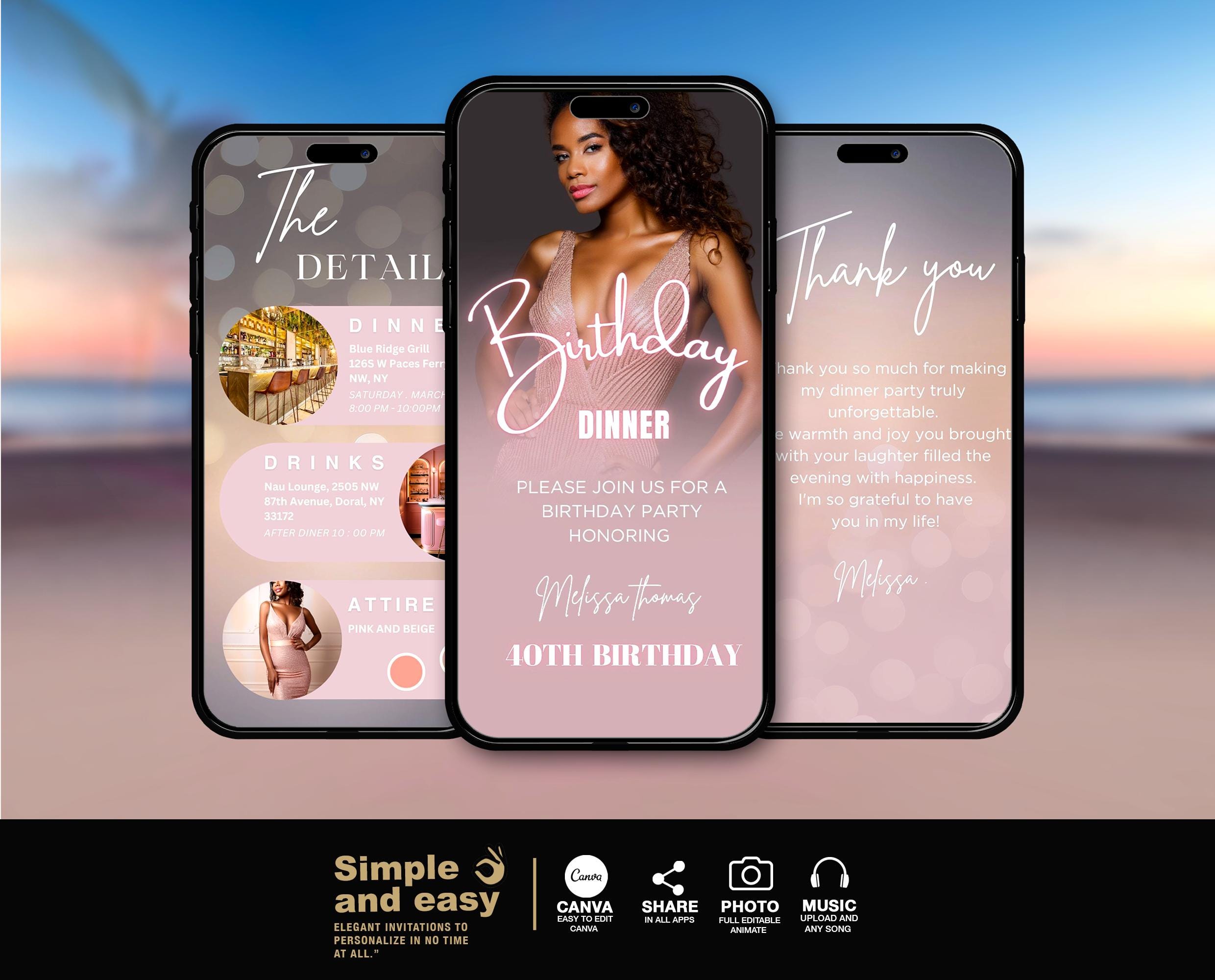 Digital Birthday Dinner Invitation, Birthday Dinner, Digital Birthday ...