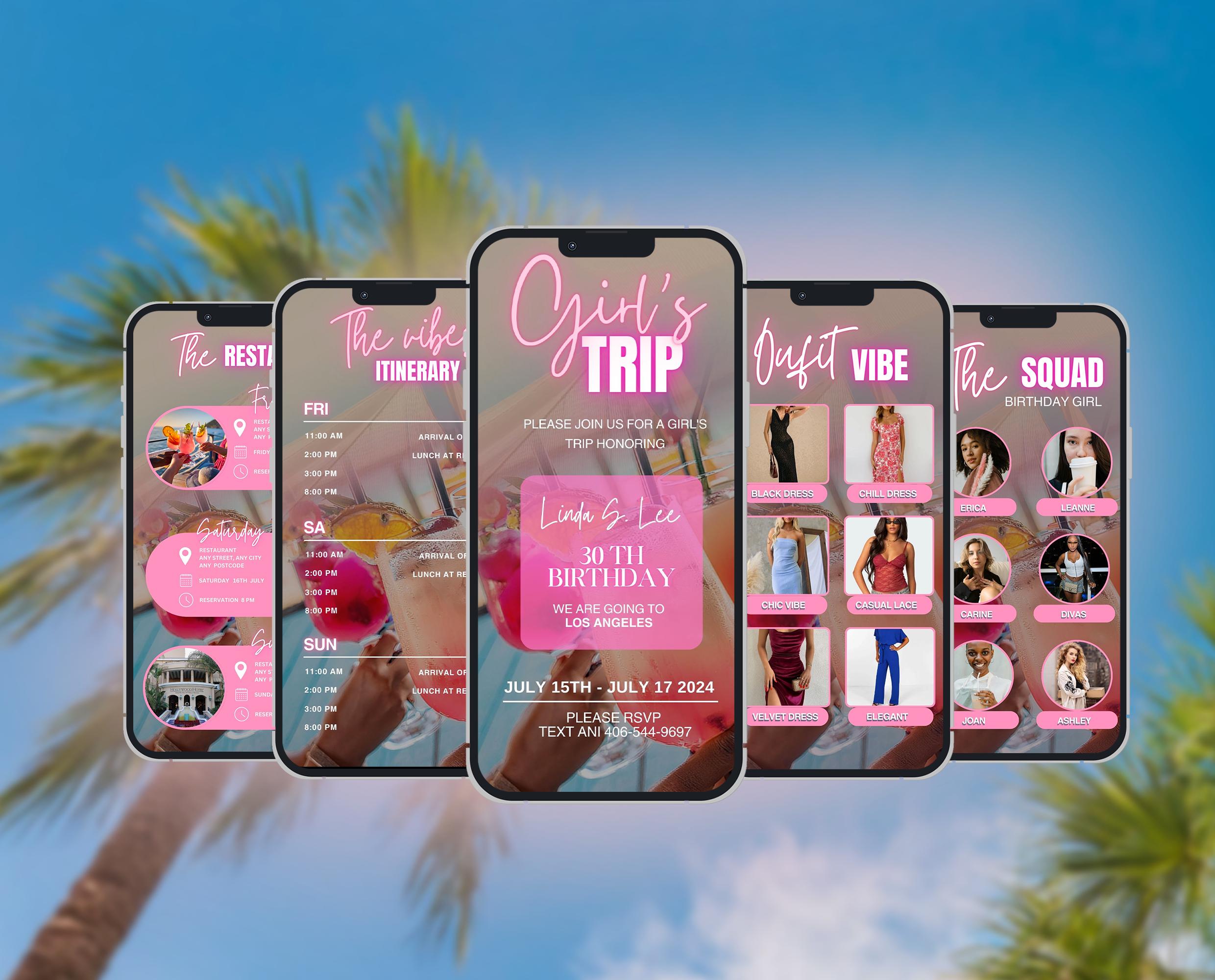 Girls Trip Itinerary, Itinerary Template, Travel Itinerary, Birthday ...