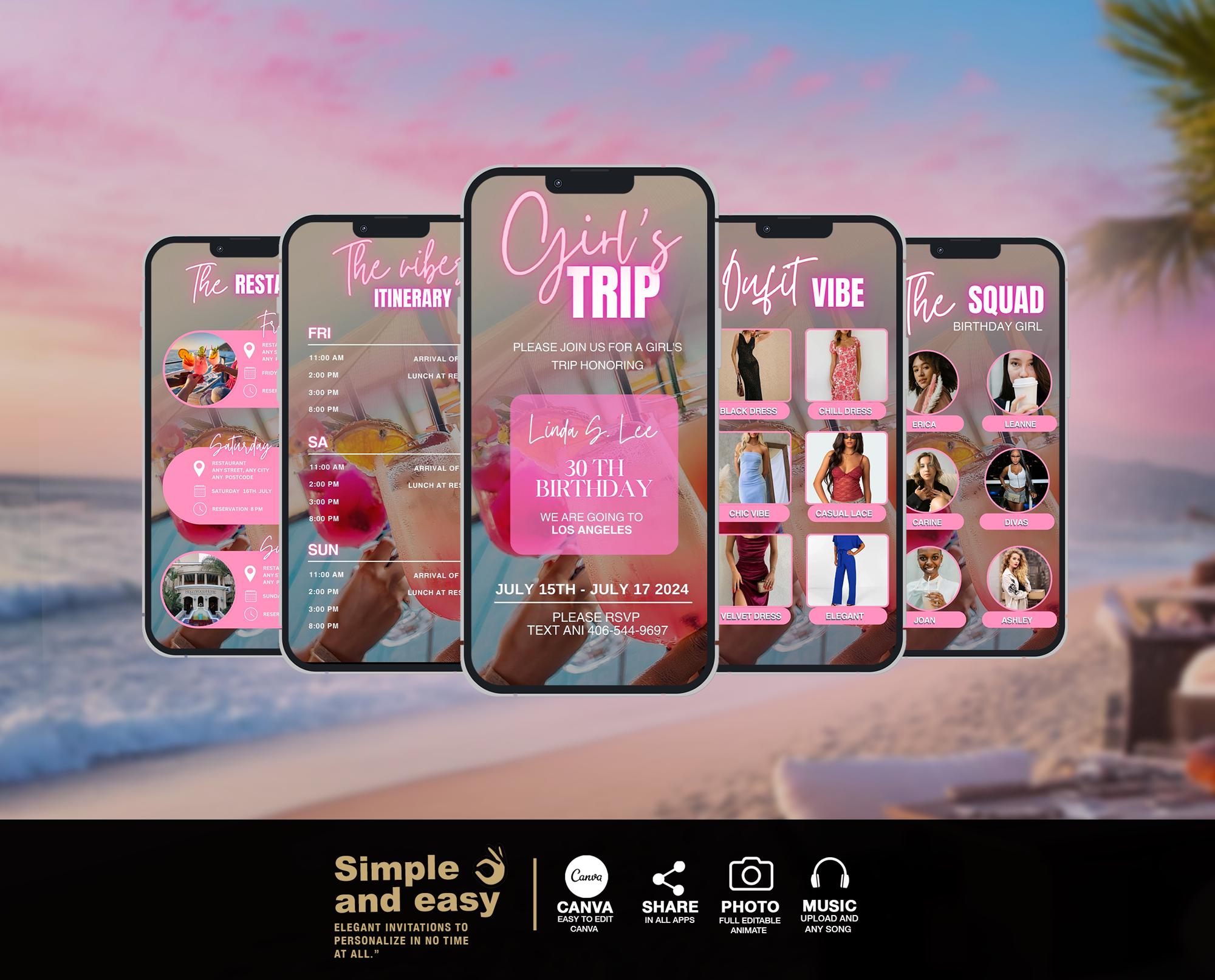 Girls Trip Itinerary, Itinerary Template, Travel Itinerary, Birthday ...