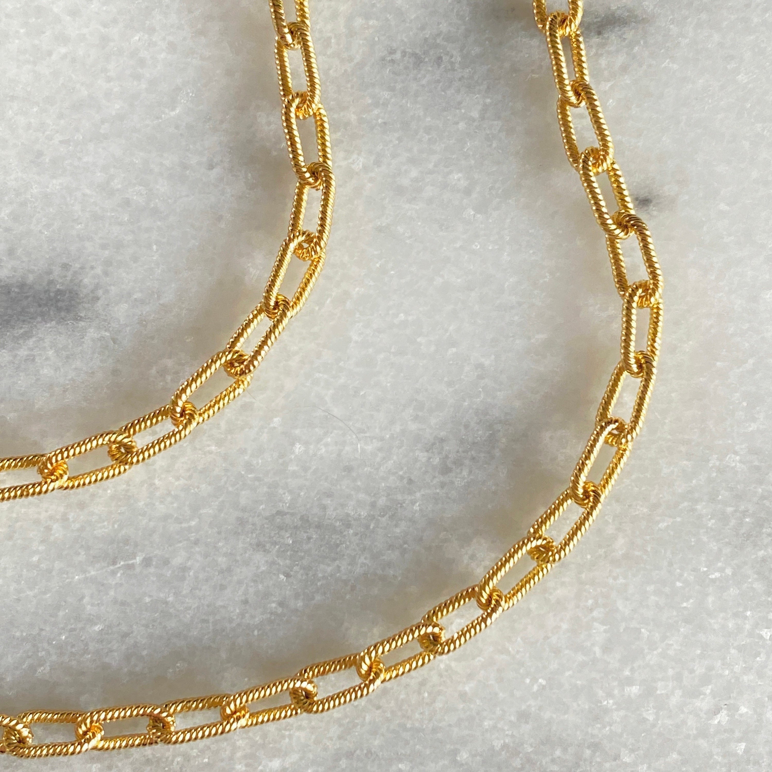 18K Vintage Textured Link Chain Necklace - Etsy