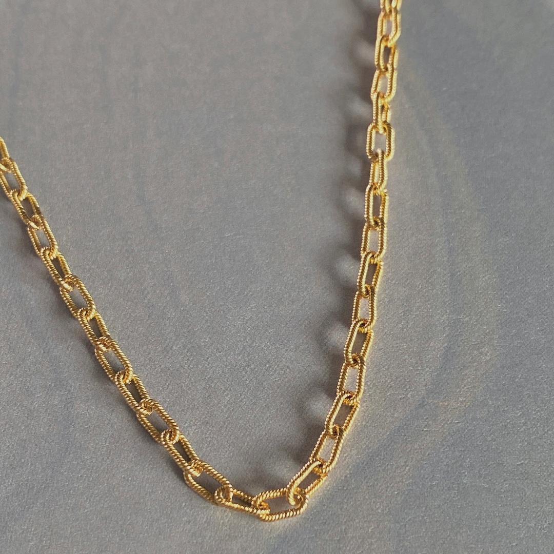 18K Vintage Textured Link Chain Necklace - Etsy