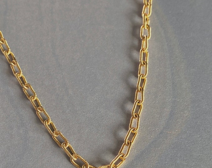 18K Vintage Textured Link Chain Necklace - Etsy