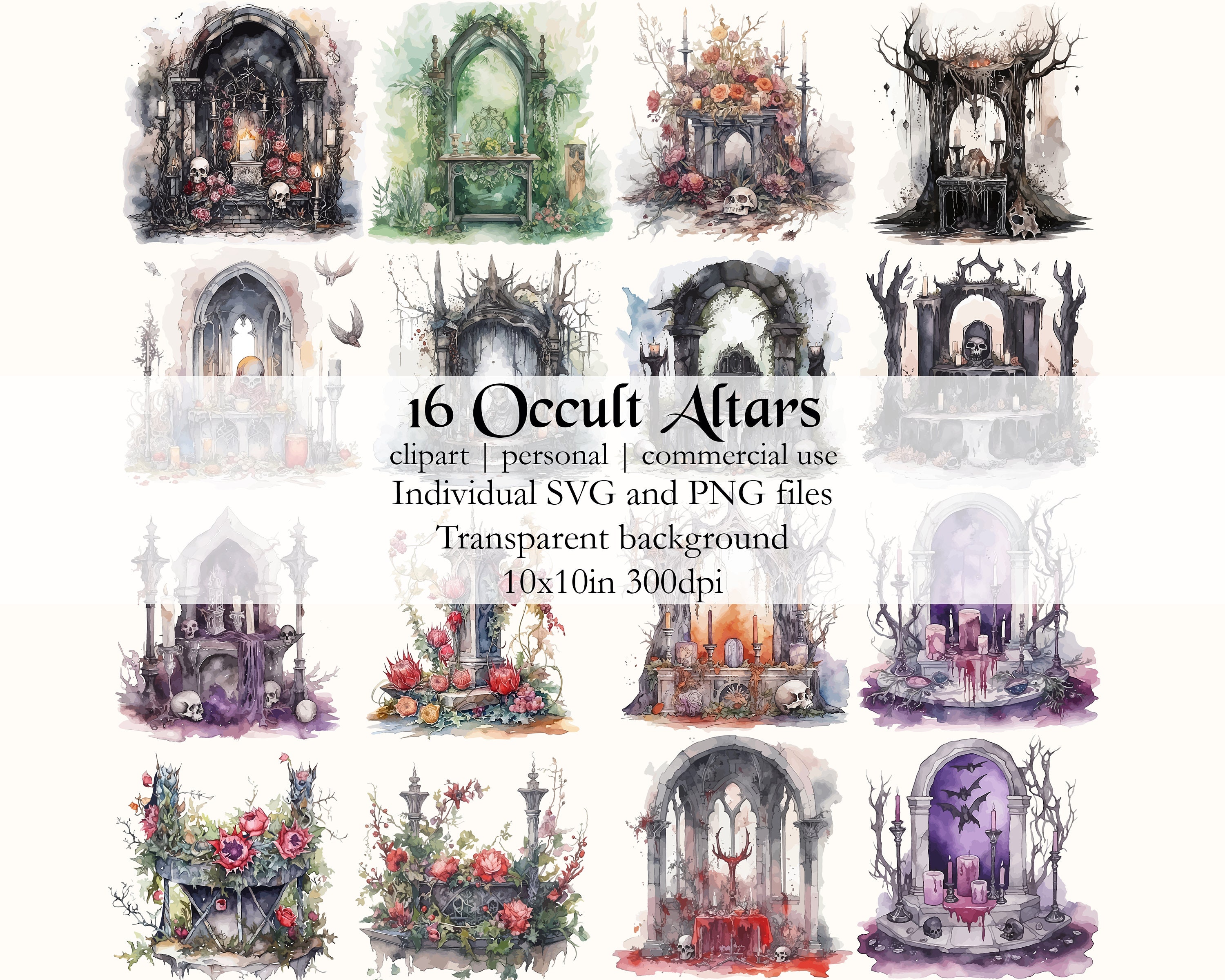 Watercolor Dark Fantasy Altar Clipart Bundle SVG PNG Magic - Etsy
