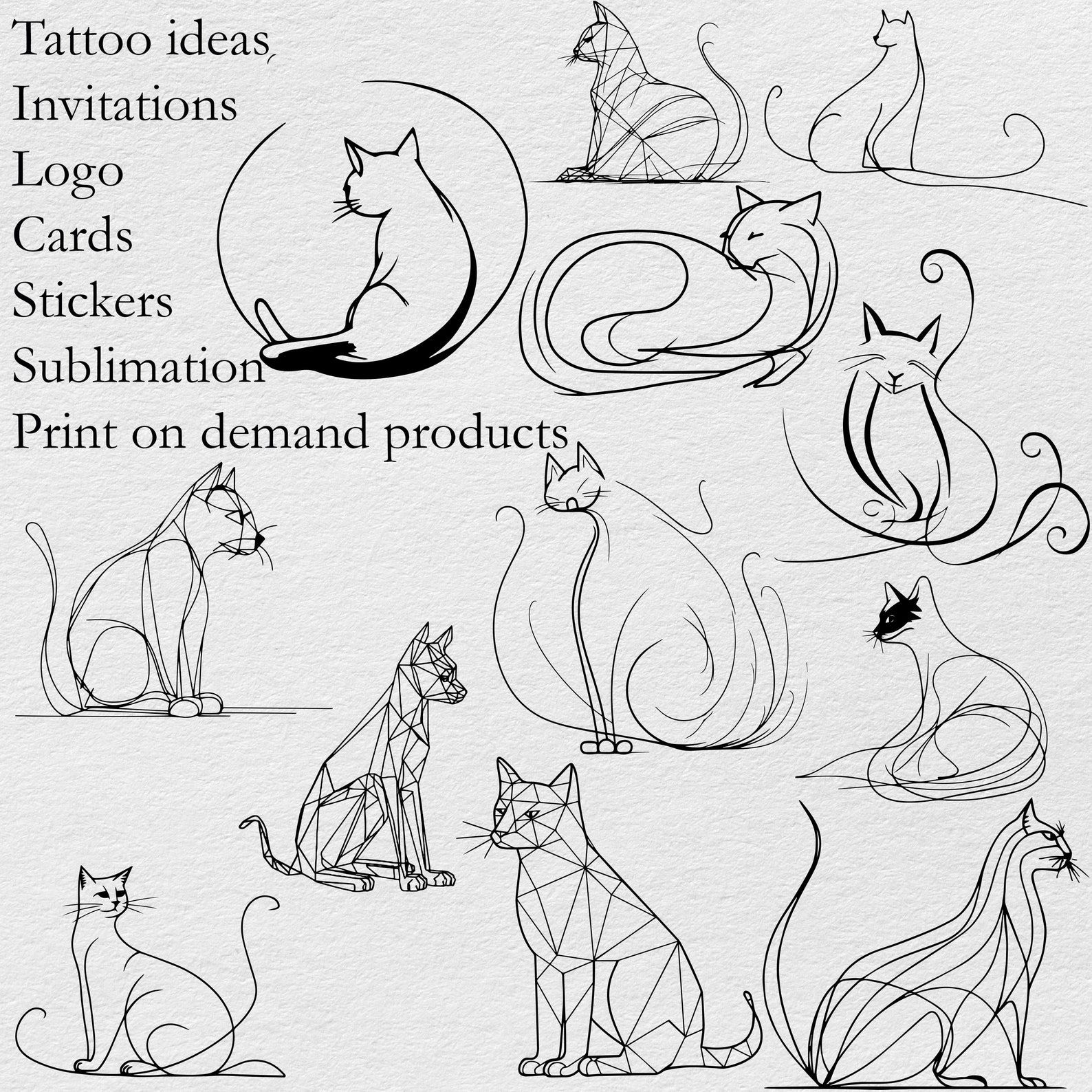40 Cat Designs Svg Bundle, Cat Clipart, Kitten, Minimalistic Cat Tattoo, Line Art Tattoo Design ...