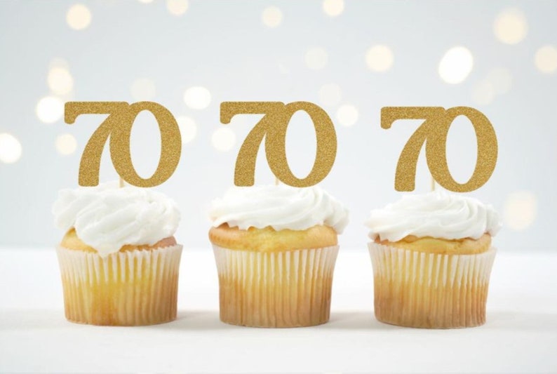 70th Birthday Cupcake Toppers Number 70 Cupcake Toppers Glitter 70th ...