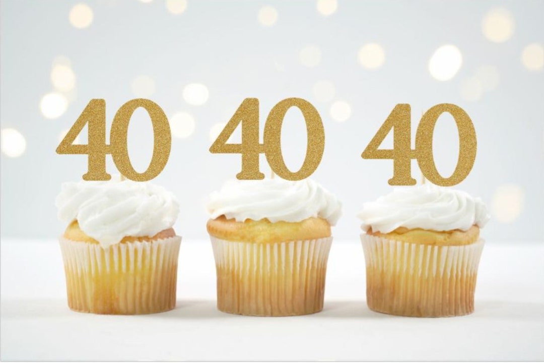 40th Birthday Cupcake Toppers Number 40 Cupcake Toppers Glitter 40th ...