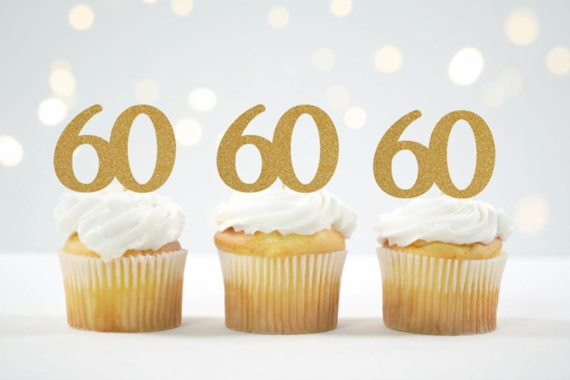 60th Birthday Cupcake Toppers Number 60 Cupcake Toppers Glitter 60th ...