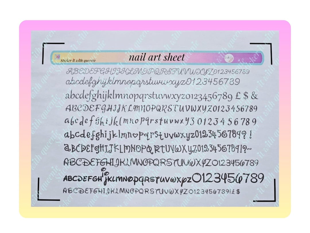 DIGITAL DOWNLOAD ALPHABET -nail Art Sheet -letters - Numbers - Fonts - Etsy