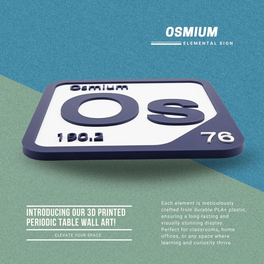 3D Printed Osmium Periodic Table Tile, Educational Wall Art for Science ...