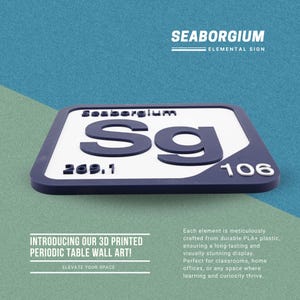 3D Printed Seaborgium Periodic Table Tile, Educational Wall Art for ...