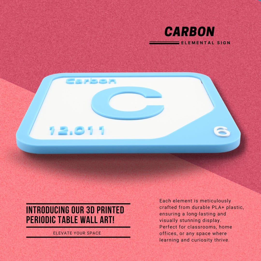 3D Printed Carbon Periodic Table Tile, Educational Wall Art for Science ...