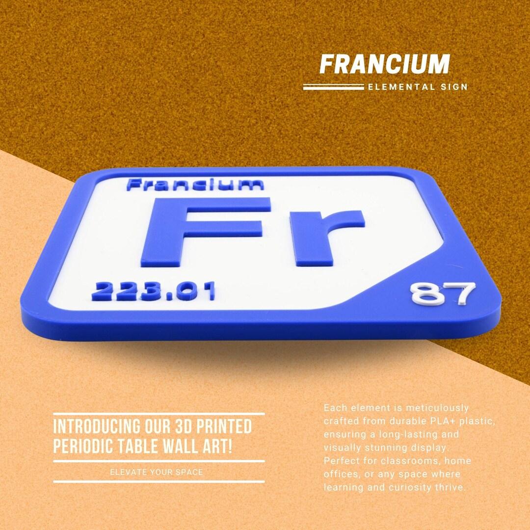 3D Printed Francium Periodic Table Tile, Educational Wall Art for ...