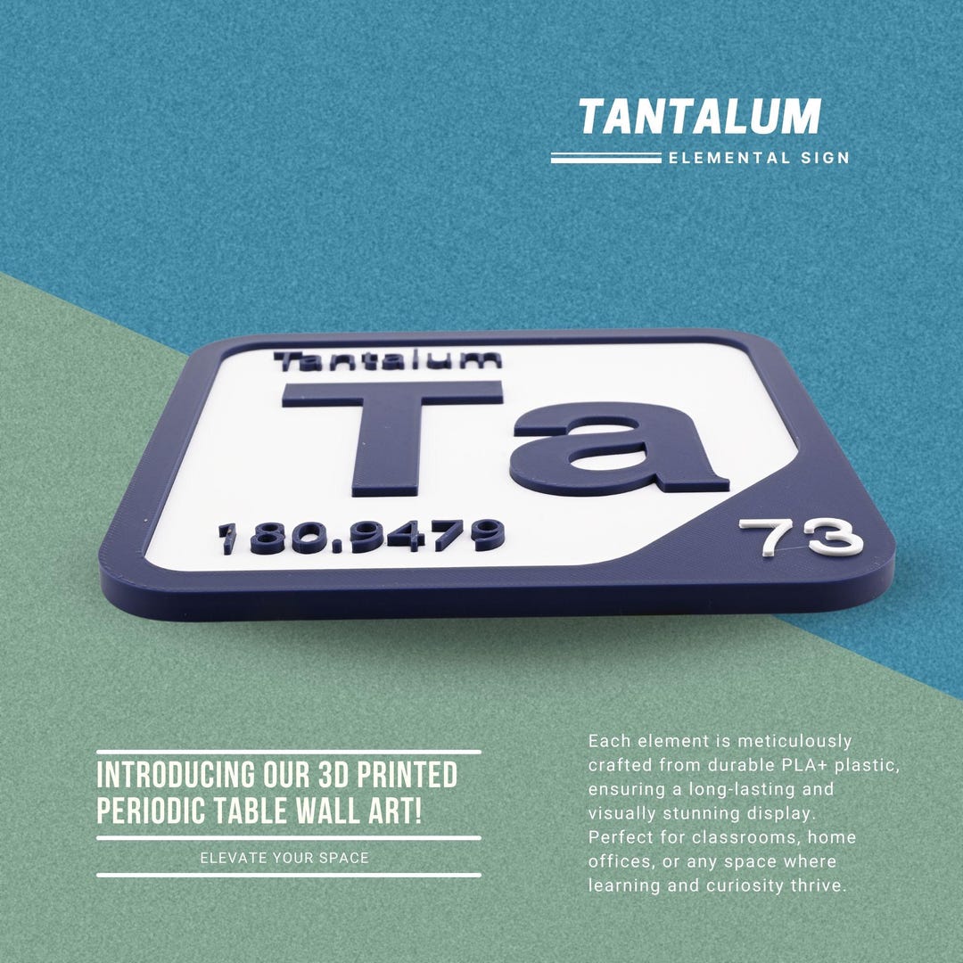 3D Printed Tantalum Periodic Table Tile, Educational Wall Art for ...