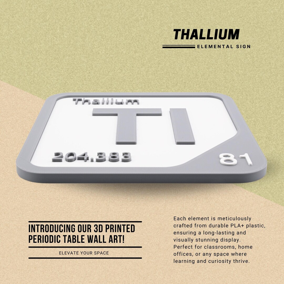 3D Printed Thallium Periodic Table Tile, Educational Wall Art for ...