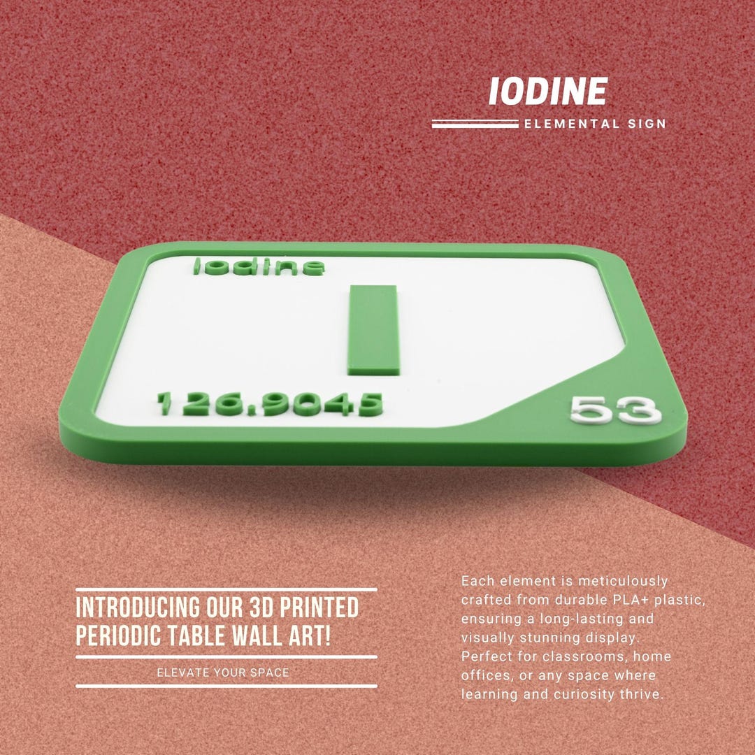 3D Printed Iodine Periodic Table Tile, Educational Wall Art for Science ...