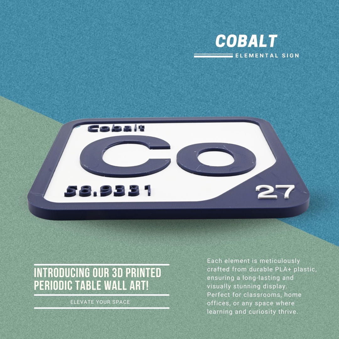 3d Printed Cobalt Periodic Table Tile Educational Wall Art For Science Lovers Durable Pla With