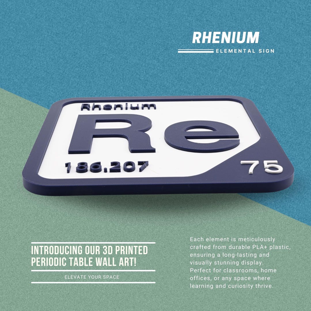 3D Printed Rhenium Periodic Table Tile, Educational Wall Art for ...