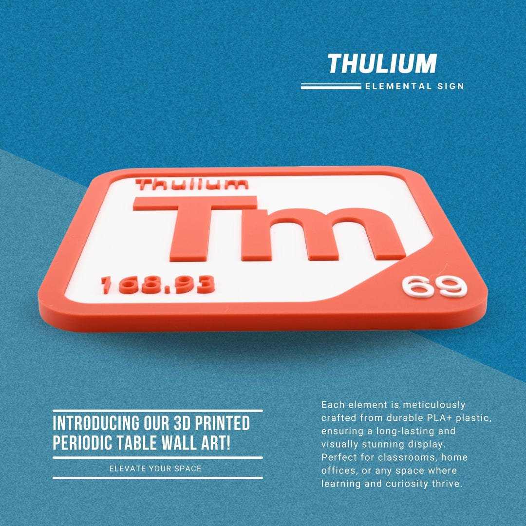 3D Printed Thulium Periodic Table Tile, Educational Wall Art for ...