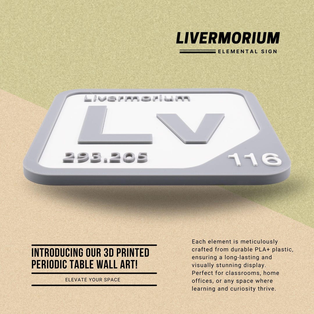 3D Printed Livermorium Periodic Table Tile, Educational Wall Art for ...