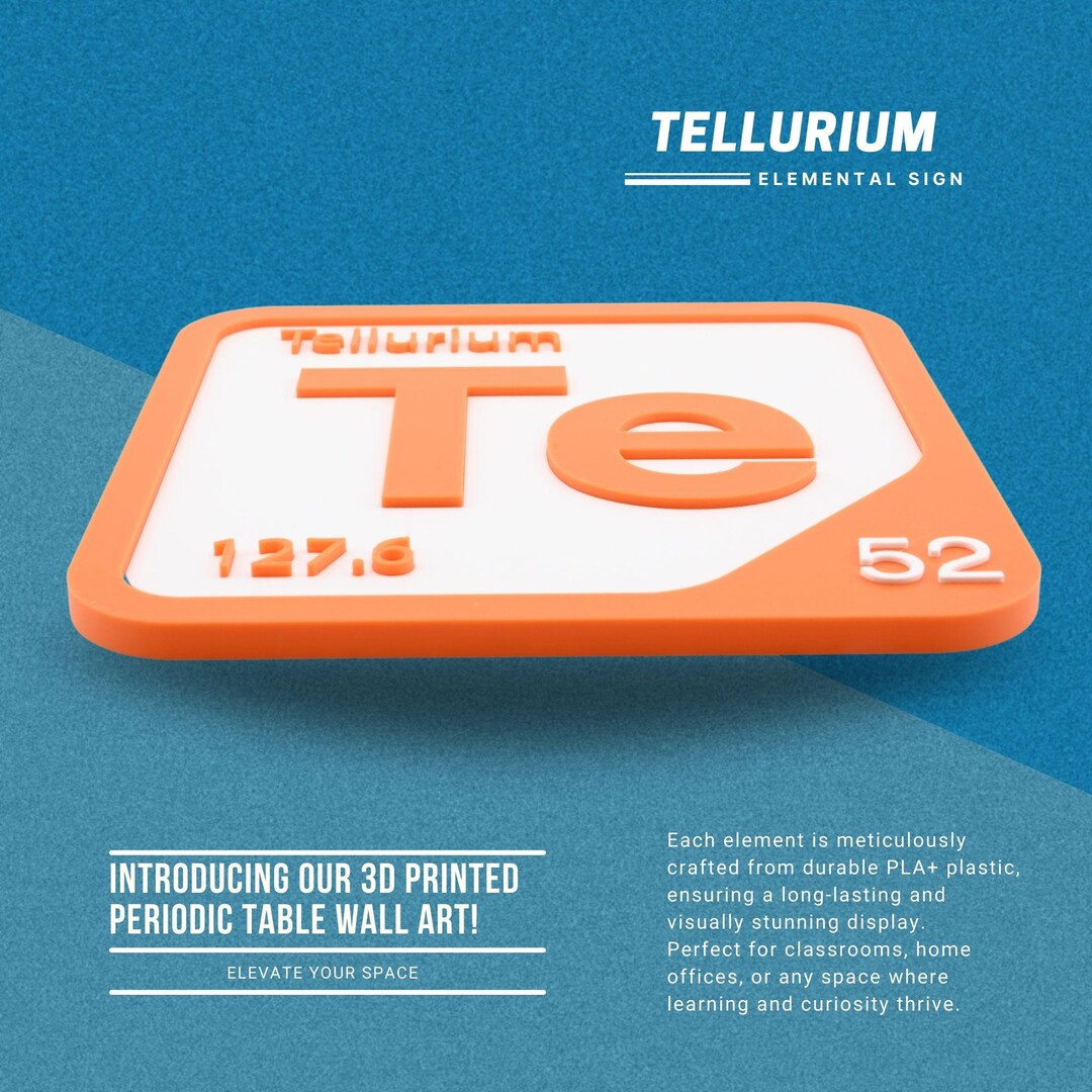 3D Printed Tellurium Periodic Table Tile, Educational Wall Art for ...
