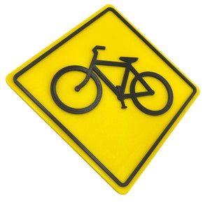 Bicycle Road Warning Sign, Yellow and Black Cycling Safety Alert ...
